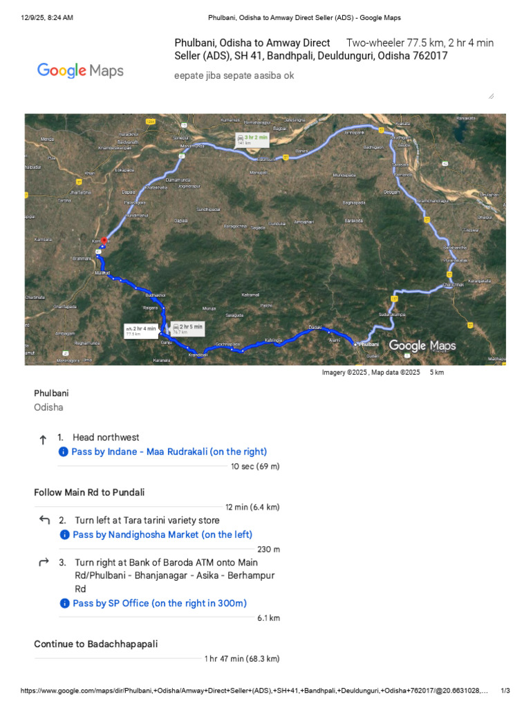 Phulbani, Odisha To Amway Direct Seller (ADS) - Google Maps | PDF