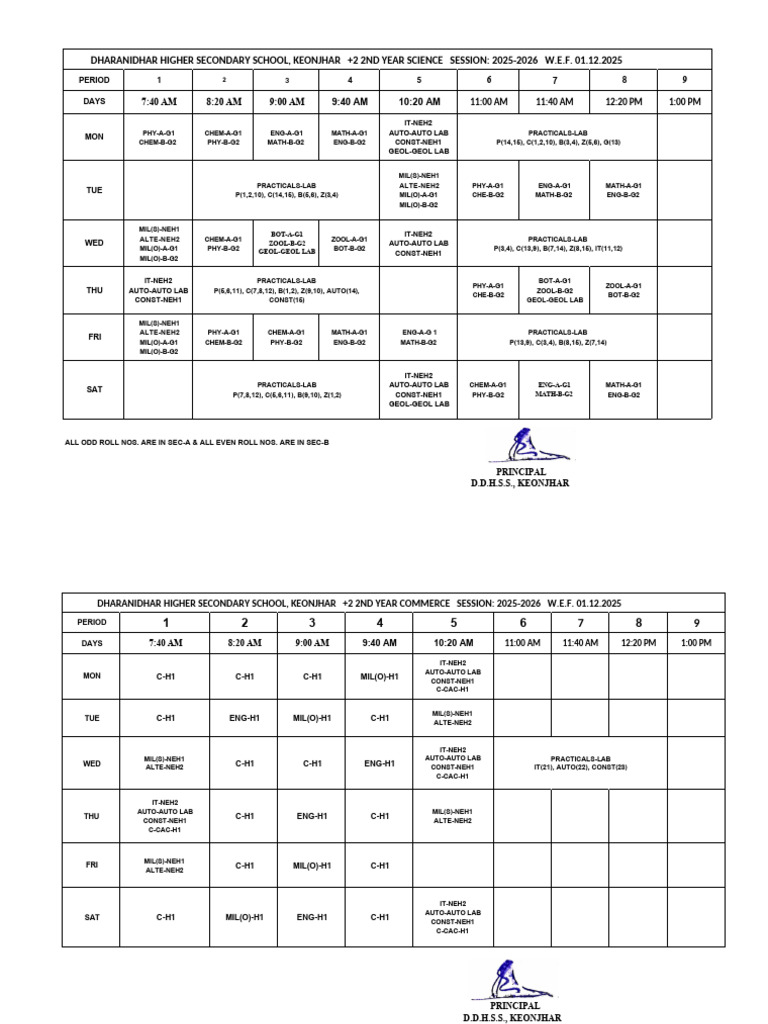+2 2nd Year Time Table 2025-2026 | PDF
