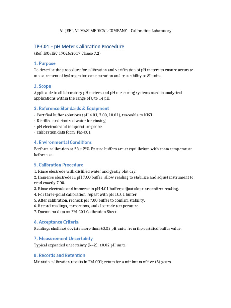 TP-C01 PH Meter Calibration Procedure | PDF