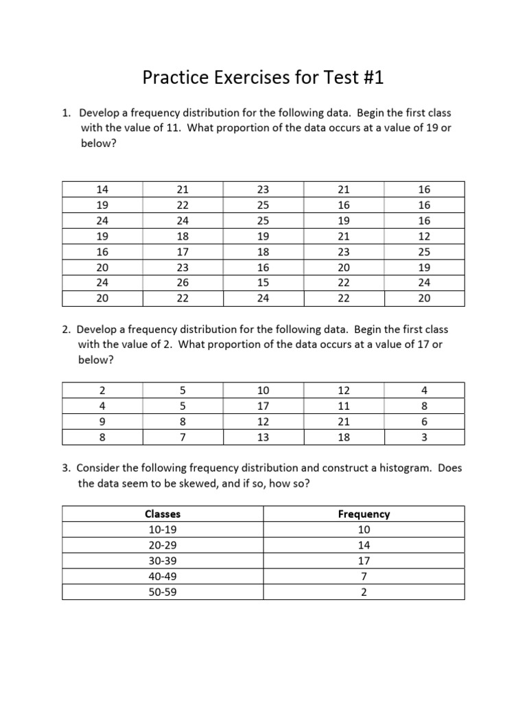 Test #1 Practice Exercises: Statistics | PDF | Standard Deviation | Median