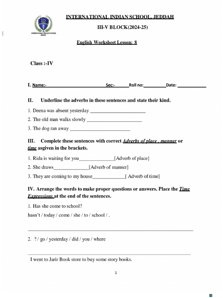 g4 English Term 2 L-8 Worksheets Blank | PDF