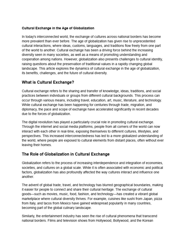 Cultural Exchange in The Age of Globalization | PDF | Globalization ...