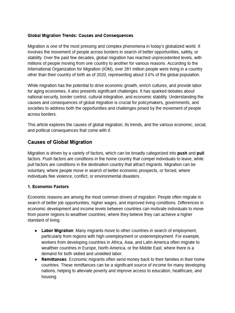 Global Migration Trends - Causes and Consequences | PDF | Human ...