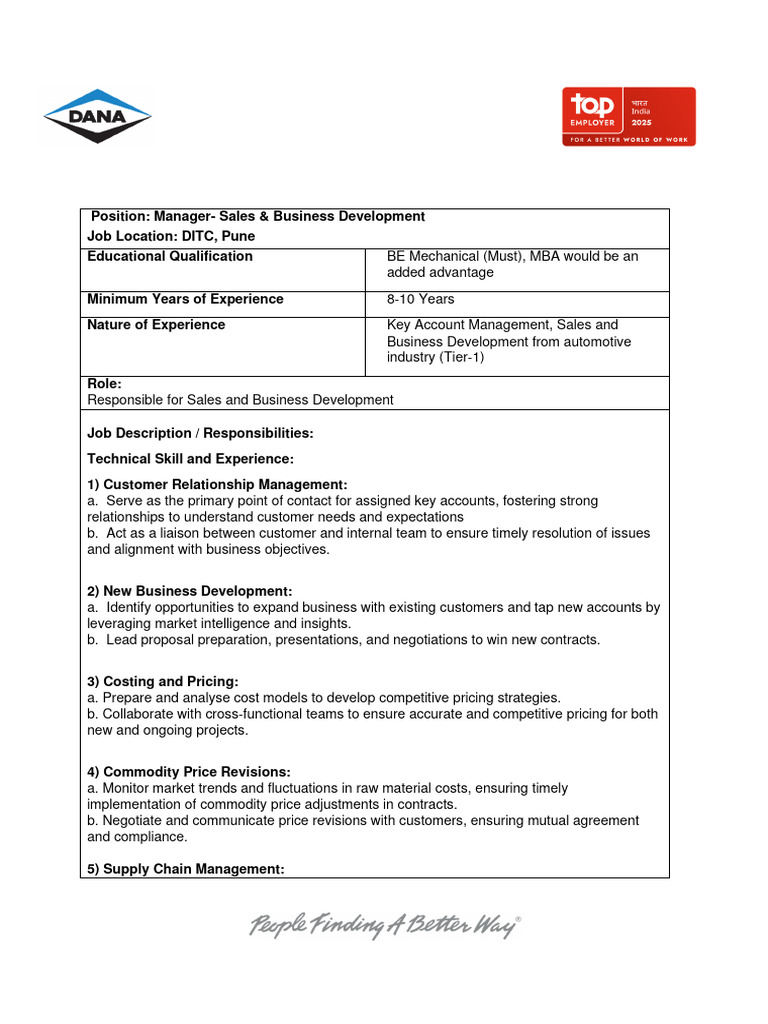 Job Description - Manager - Sales & Business Development | PDF | Supply ...