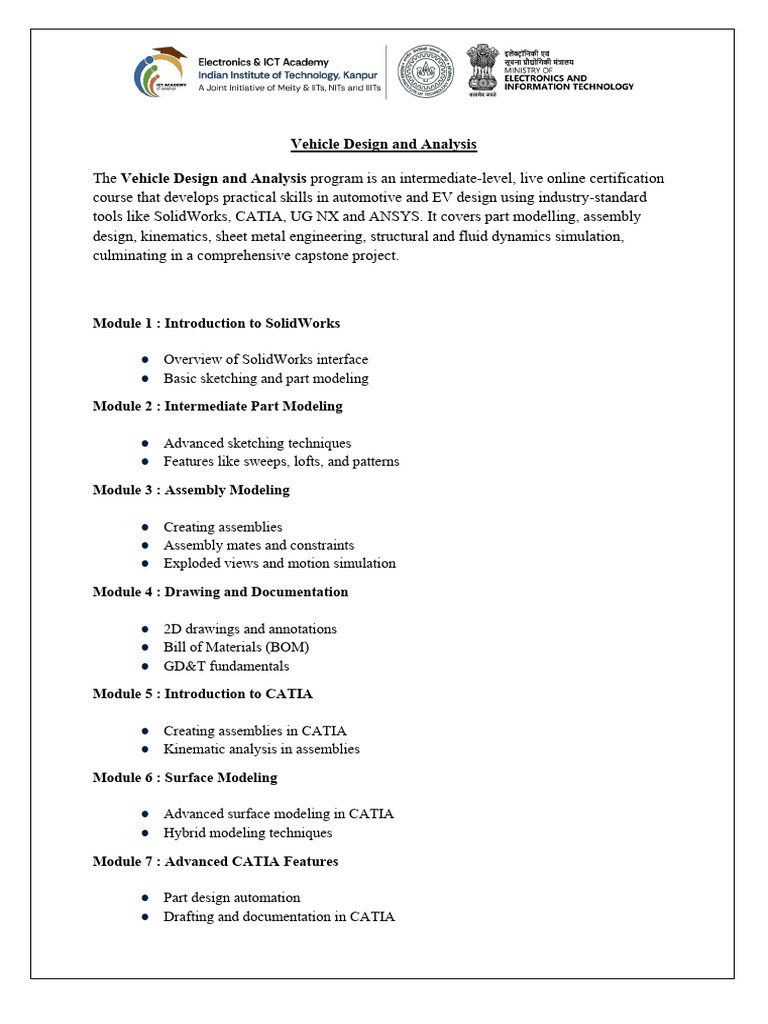 Vehicle Design and Analysis IIT KANPUR | PDF