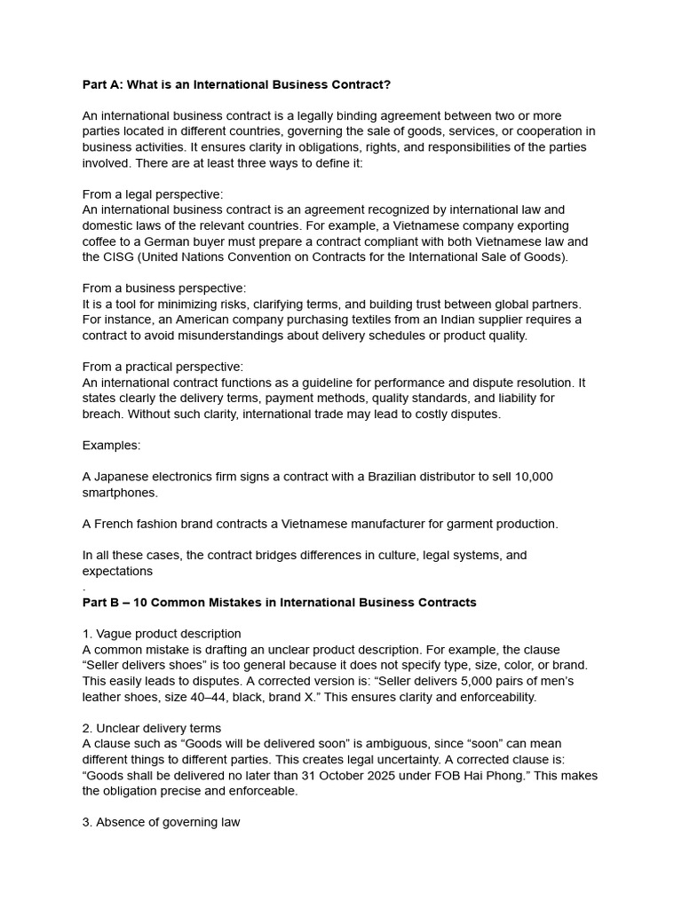 International Business Contract Essentials | PDF | Common Law ...