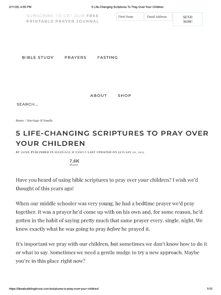 5 Life-Changing Scriptures To Pray Over Your Children | PDF
