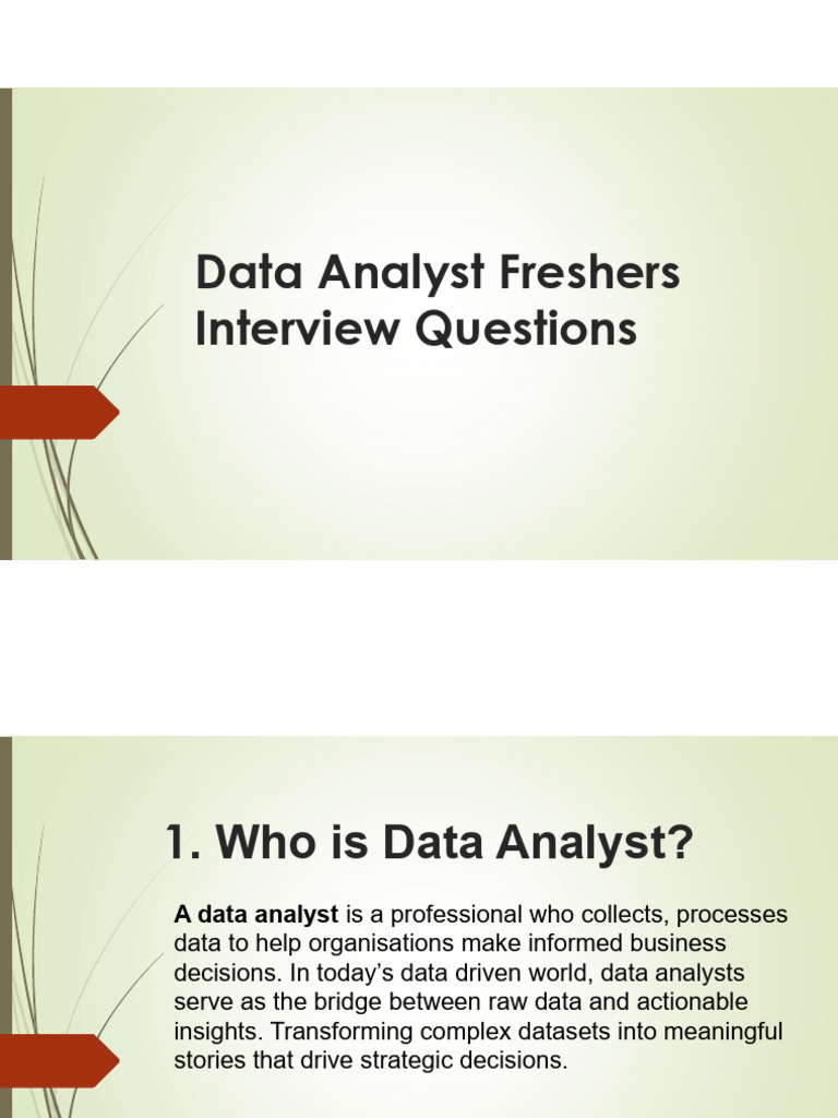 Data Analyst Fresher-Interview | PDF | Data Analysis | Sampling ...