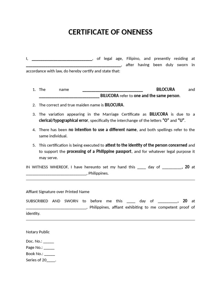 Certificate of Oneness | PDF