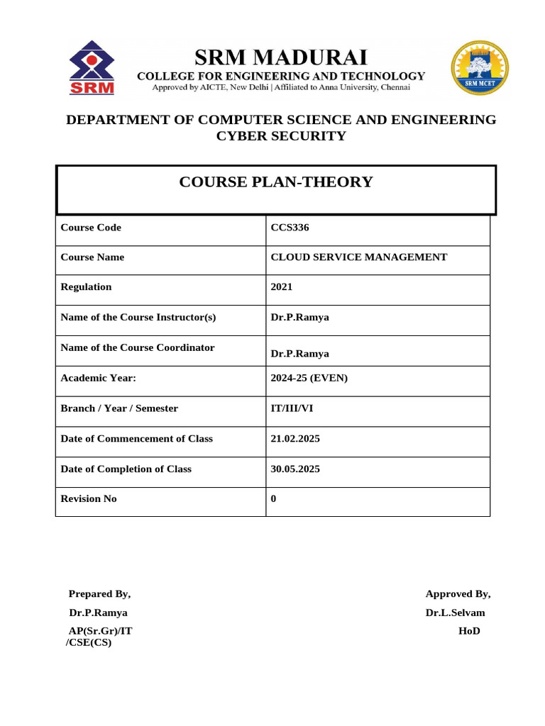 Cloud Service Management Course Plan | PDF