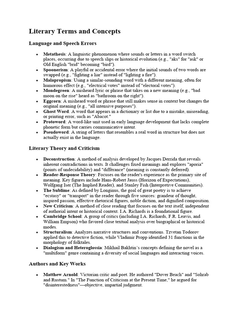 Key Literary Terms and Concepts Explained | PDF | Deconstruction ...