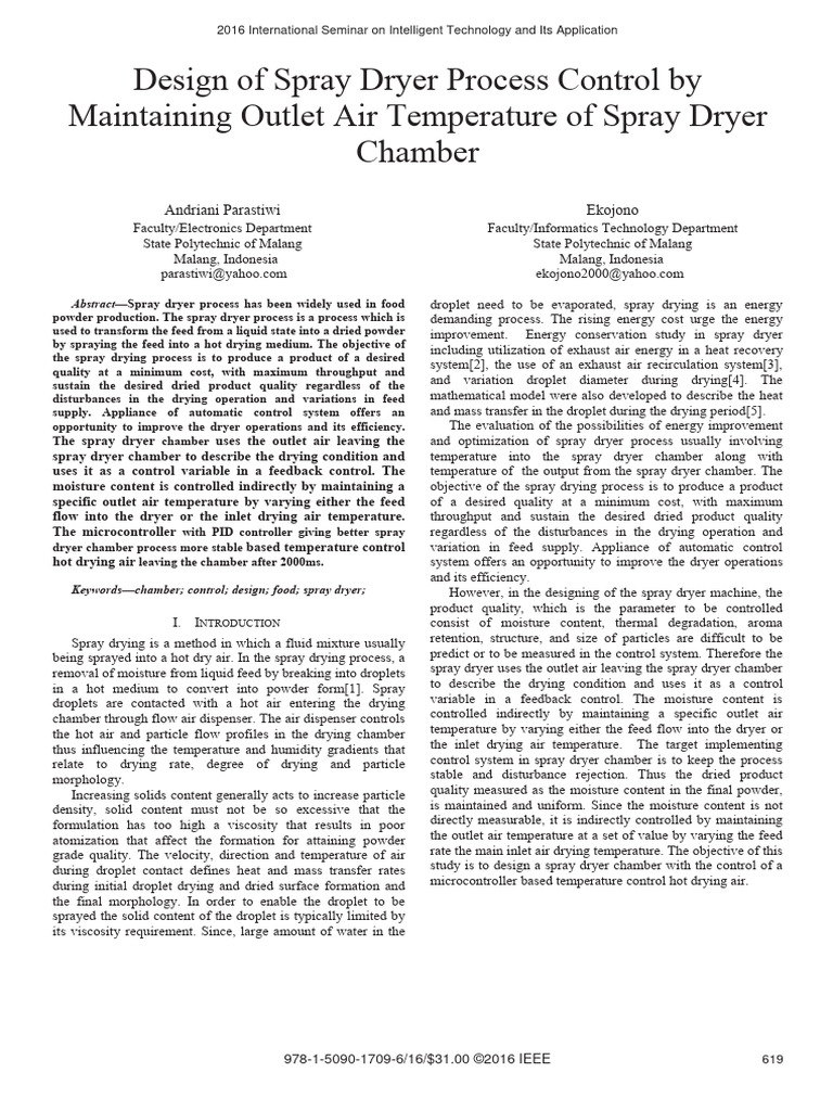 Design of Spray Dryer Process Control by Maintaining Outlet Air ...