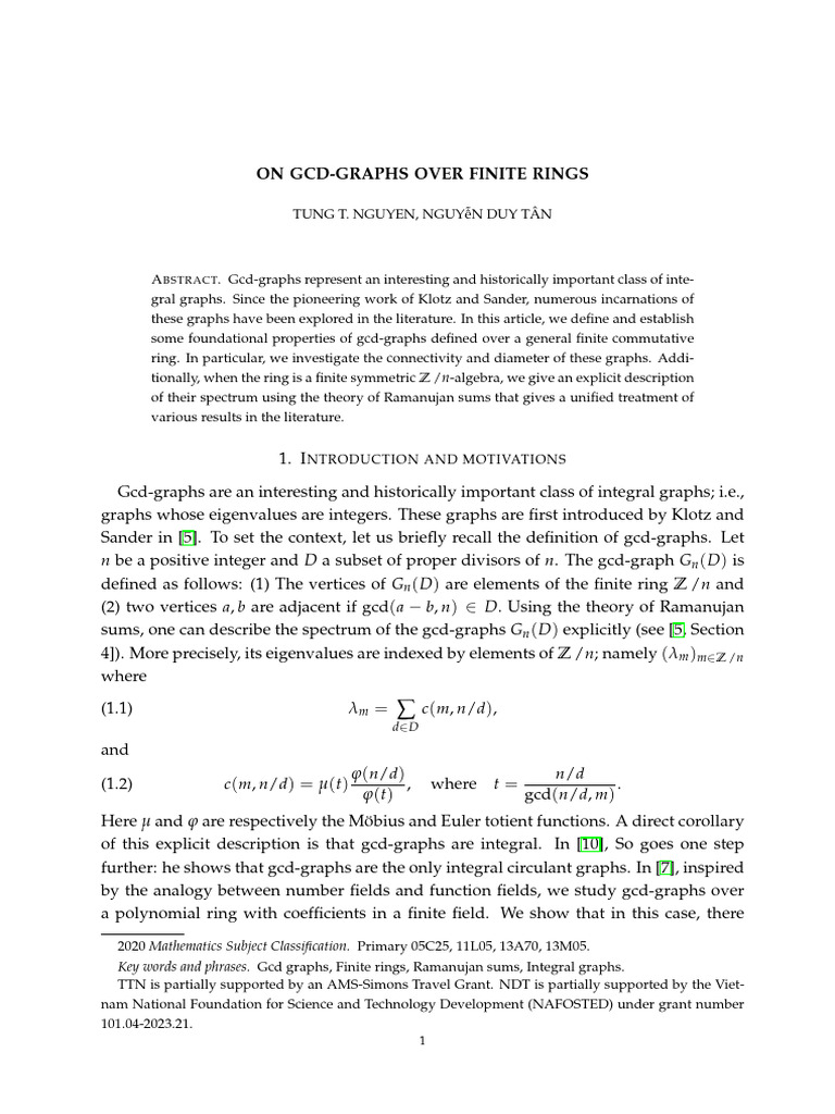 GCD-Graphs in Finite Rings Analysis | PDF | Ring (Mathematics) | Field ...