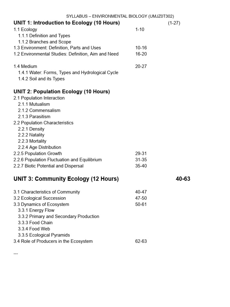 Environmental Biology Syllabus Overview | PDF | Ecology | Water