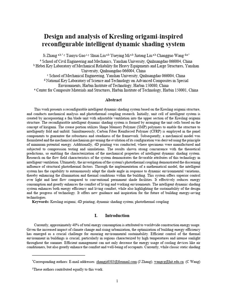 Kresling Origami Dynamic Shading System | PDF | Deformation ...