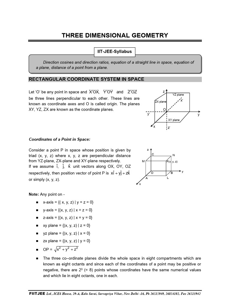 Three Dimensional Geometry: Rectangular Coordinate System in Space ...