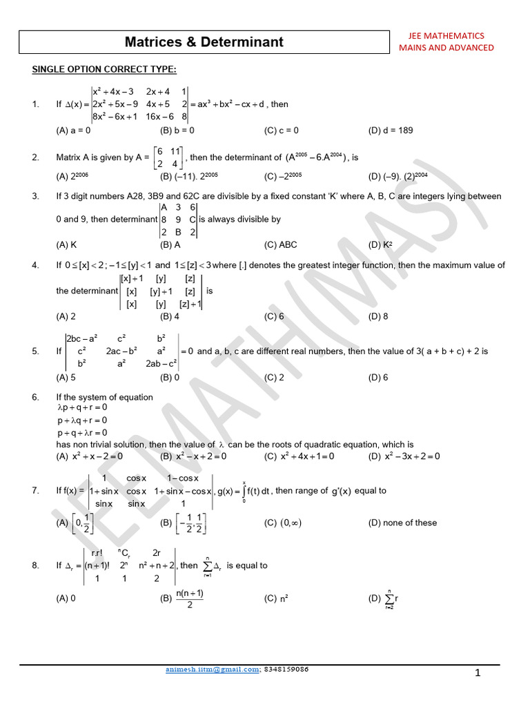 Matrices & Determinant - MAINS CLIP - 1 | PDF | Determinant | Matrix ...