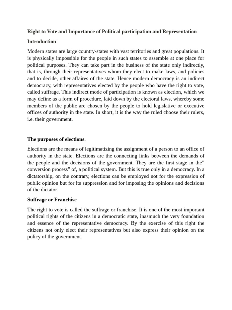Right To Vote and Importance of Political Participation and ...