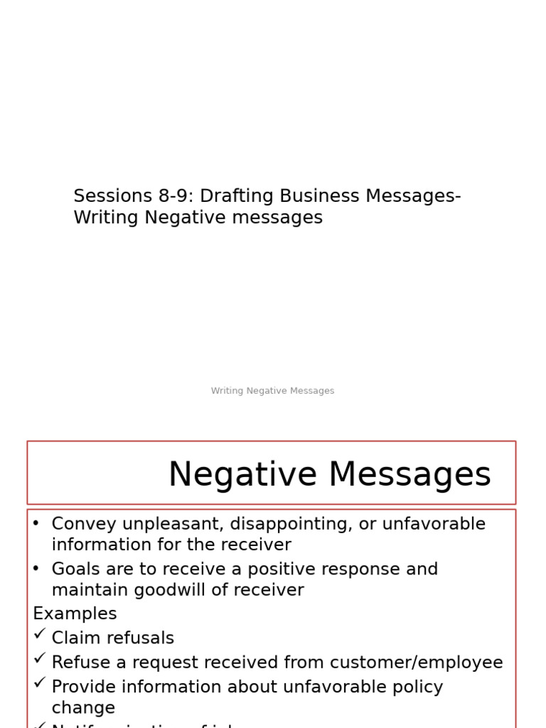 Sessions 8-9 Drafting Business Messages - Writing Negative Messages ...
