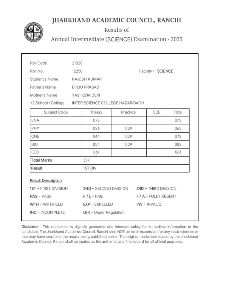 Home - Jharkhand Academic Council | PDF
