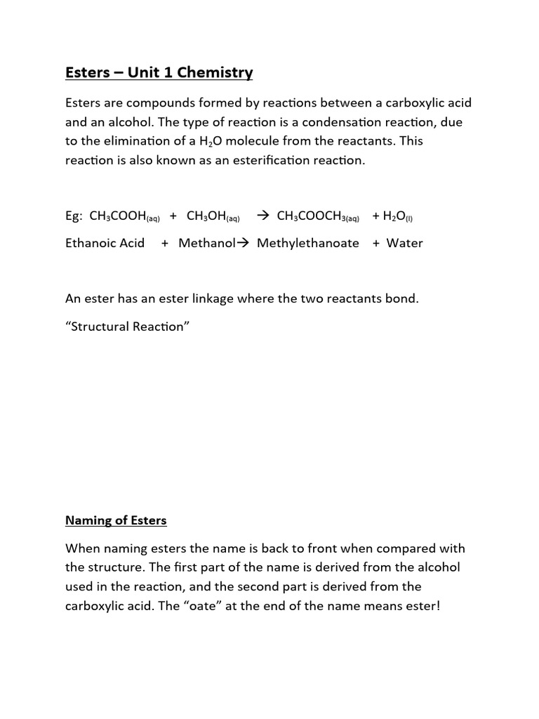 Esters Worksheet | PDF
