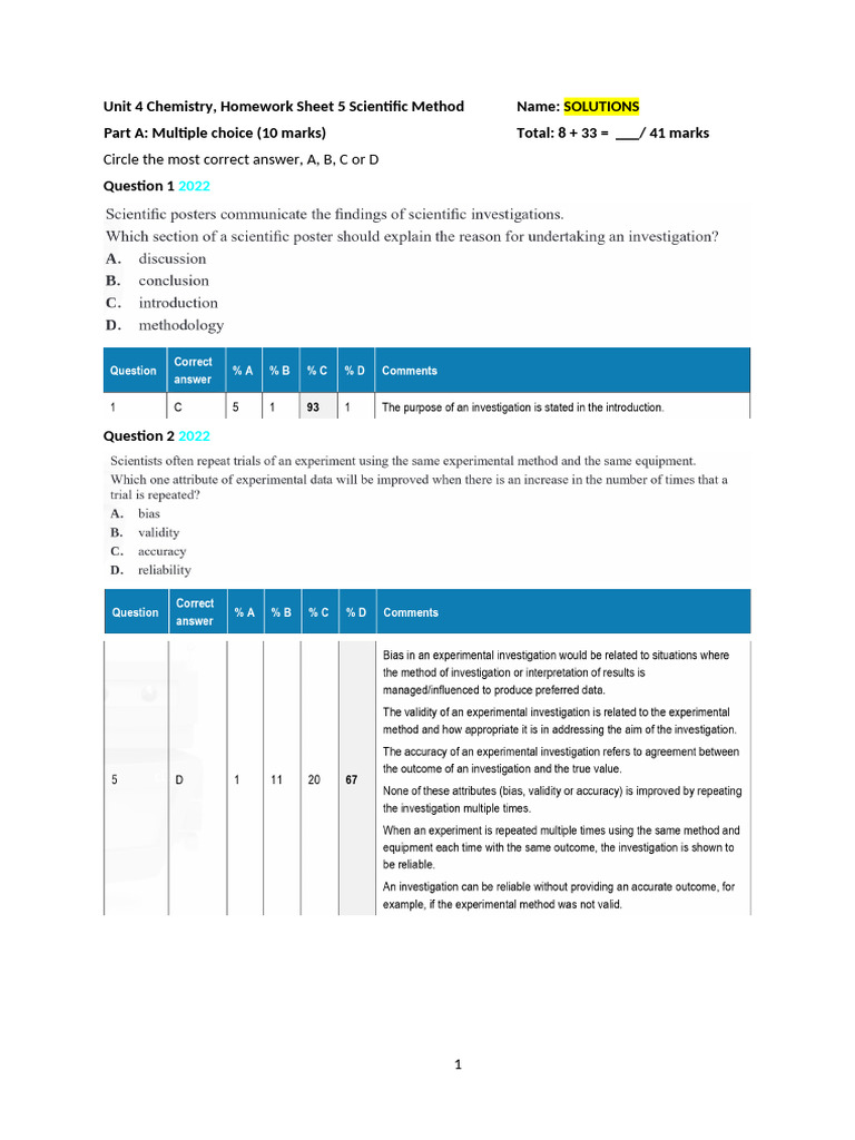 Unit 4 Chemistry HW Sheet 7 2025 Solutions | PDF