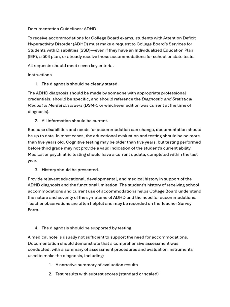 ADHD Documentation Guidelines for Accommodations | PDF | Attention ...