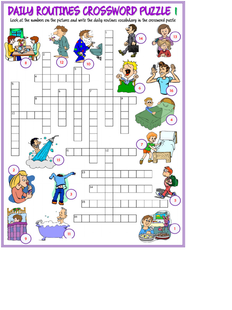 Daily Routines Crossword Puzzle For ESL Learners | PDF