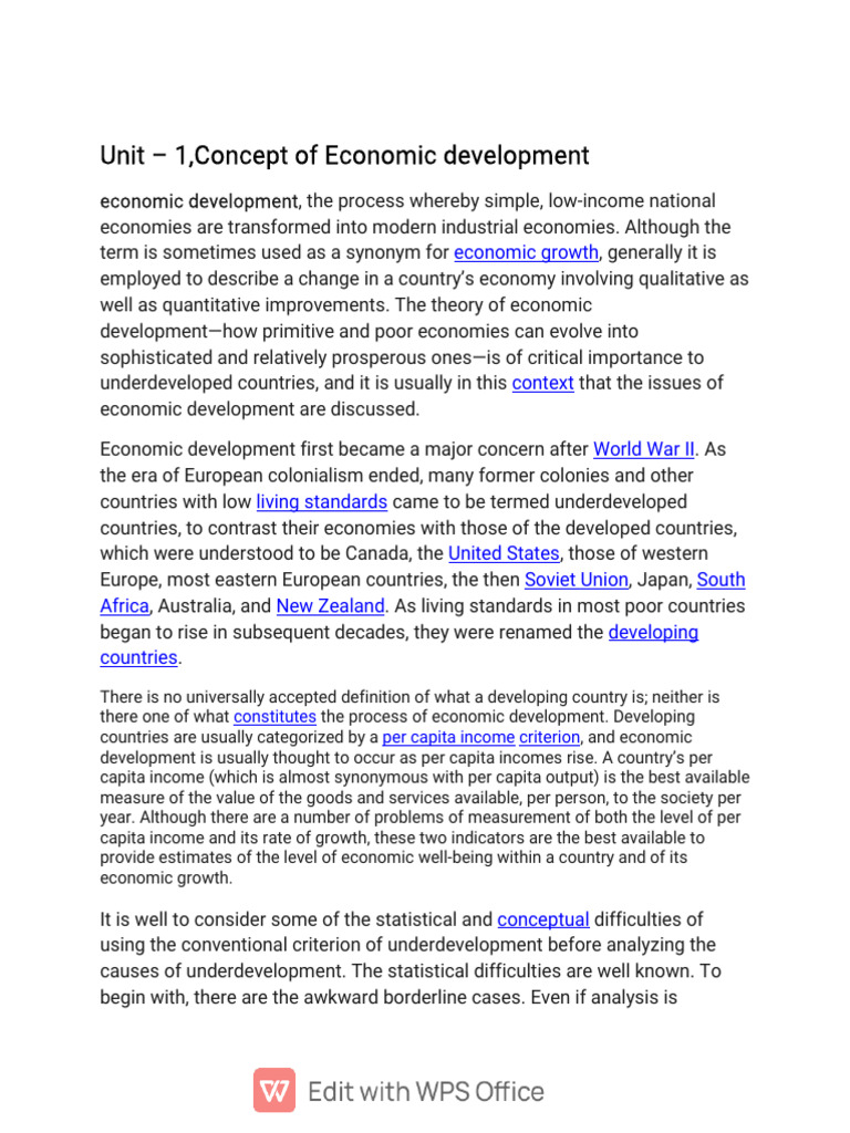 Unit-1 Economic Development (2nd Year 3rd Sem) | PDF