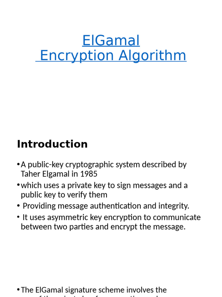 ElGamal Encryption Algorithm Overview | PDF | Public Key Cryptography ...