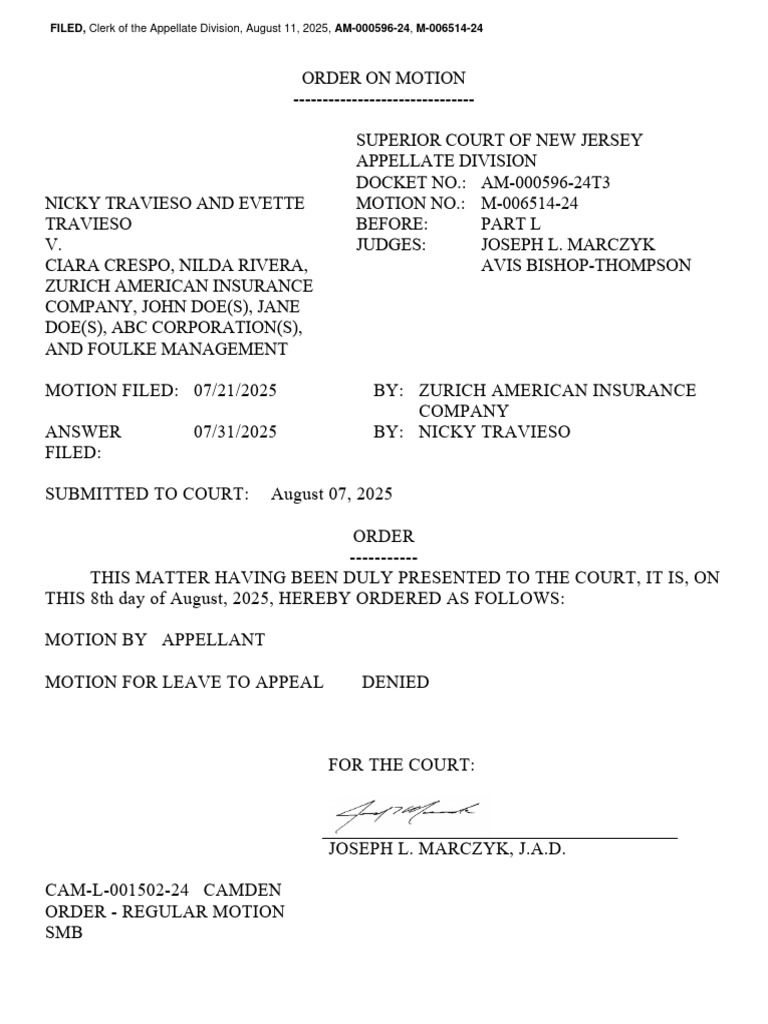 Clerk of The Appellate Division, August 11, 2025, ,: Filed, AM-000596 ...