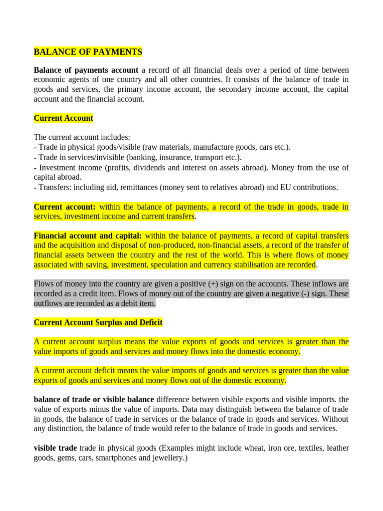 Current Account Balance - Unit 6 | PDF | Balance Of Payments ...