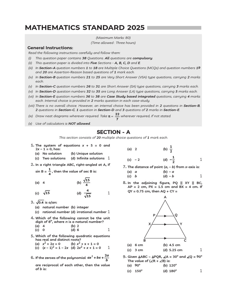 Mathematics Standard 2025 Exam Paper | PDF | Numbers | Mathematics