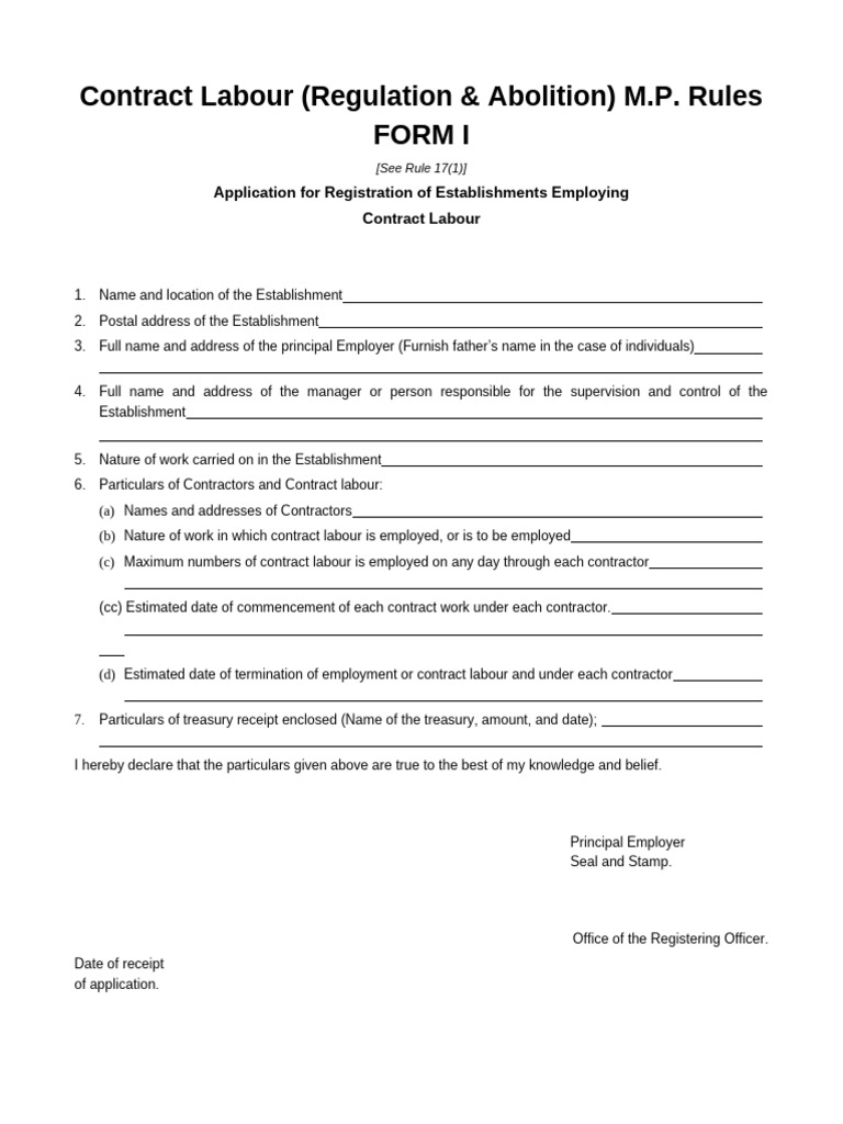 Contract Labour Registration Application Form | PDF