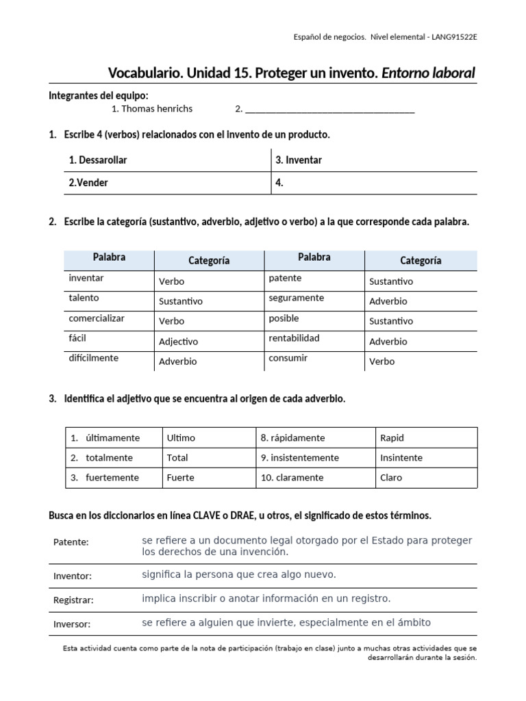 U15 Act Lexico | PDF | Adverbio | Palabra