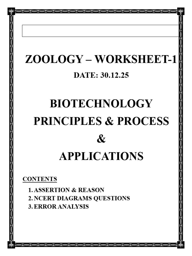 Zoology Worksheet No - 1 Bt-Principles & Applications | PDF | Dna ...