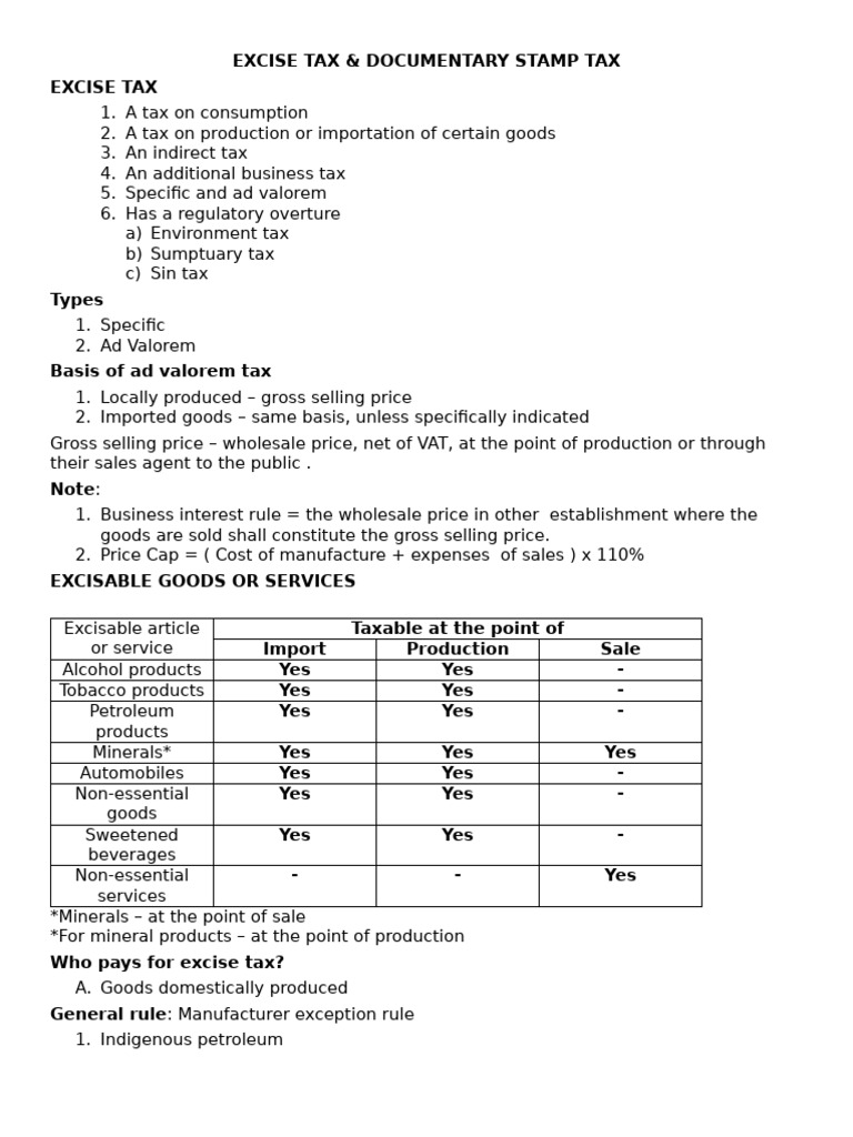Excise and Documentary Stamp Tax Overview | PDF | Taxes | Excise