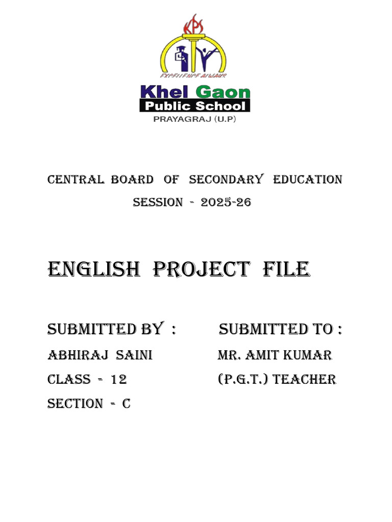 CBSE Class 12 English Project 2025-26 | PDF