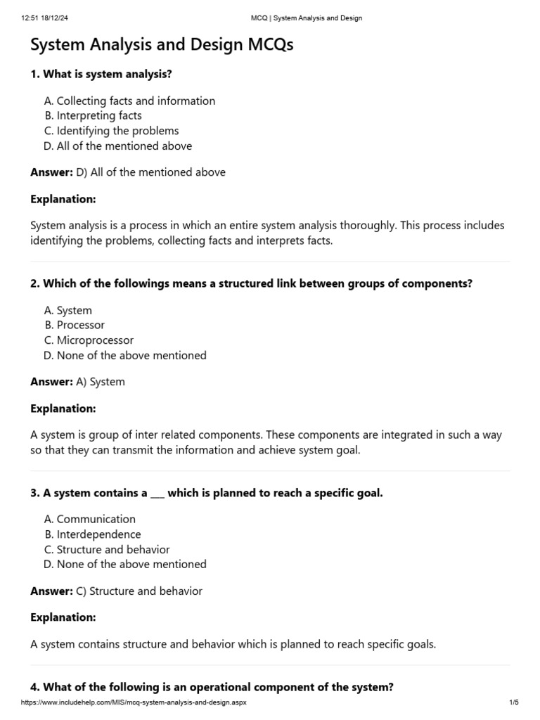 MCQ - System Analysis and Design | PDF