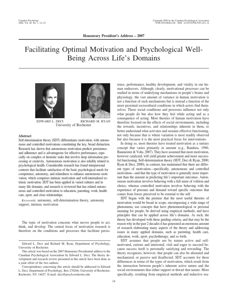 Deci Optimal Motivation and Well Being | PDF | Motivation | Motivational