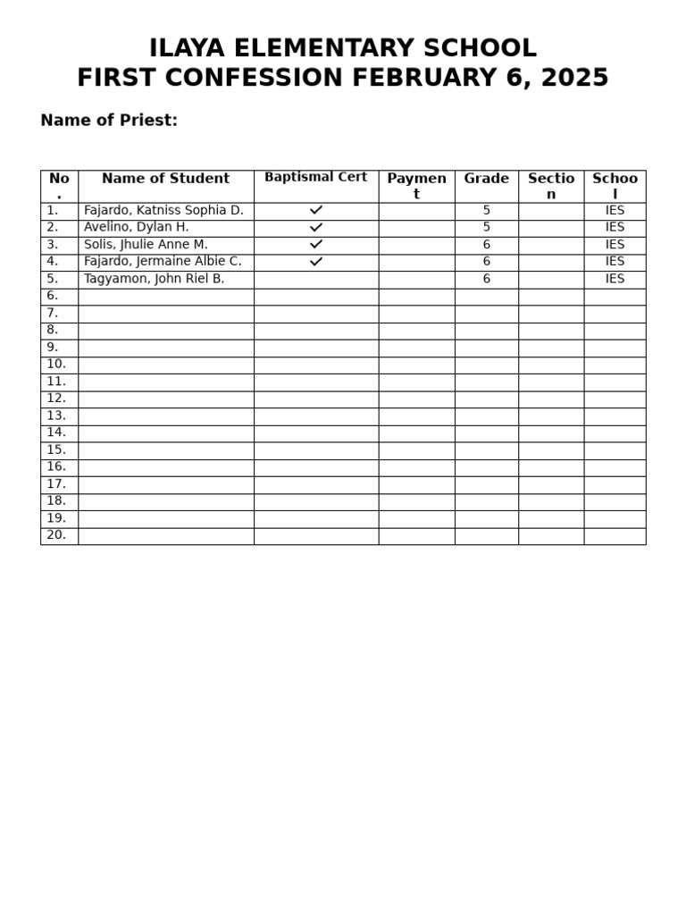 GRADE 5 First Confession | PDF