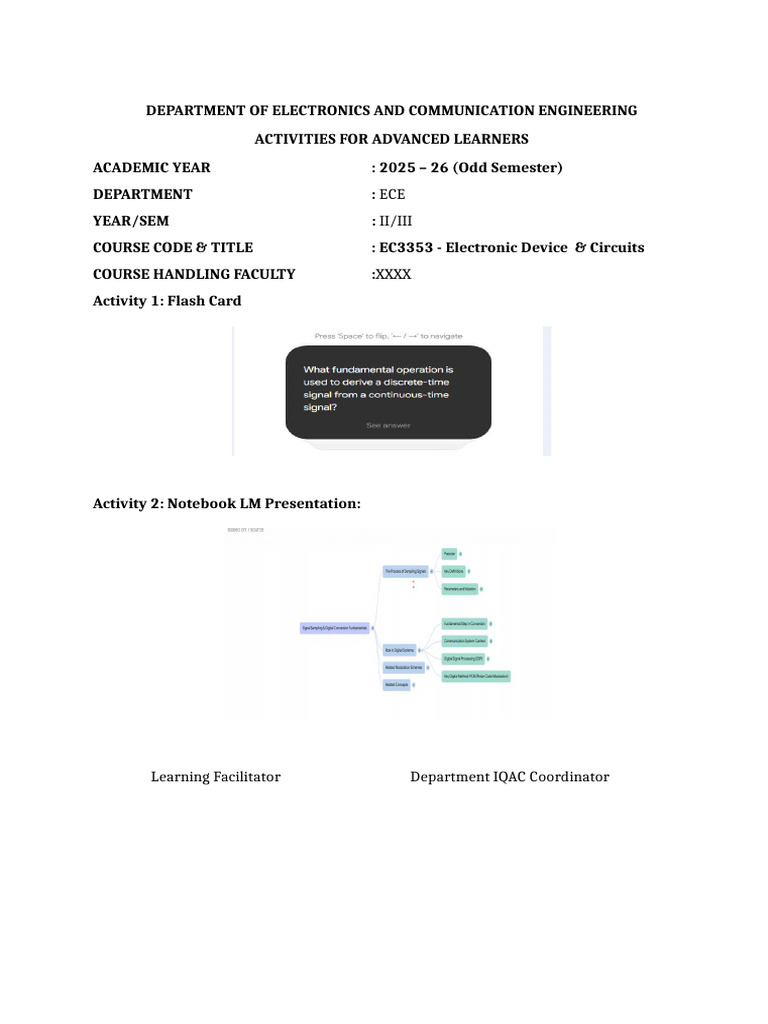 ECE Advanced Learner Activities 2025-26 | PDF
