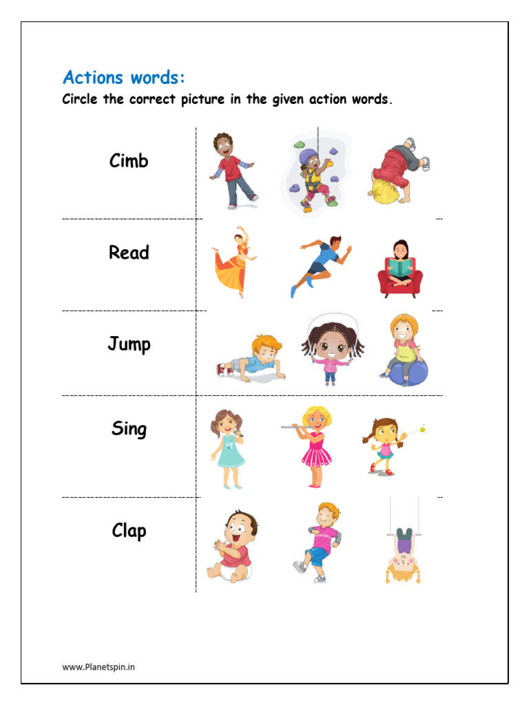 Circle The Correct Picture For The Given Action Words Worksheet Class 1 ...
