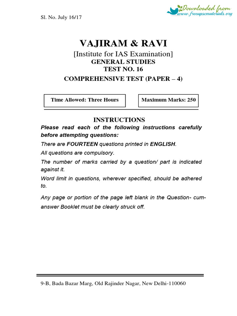 Test 16 Q Only (Final Test) | PDF