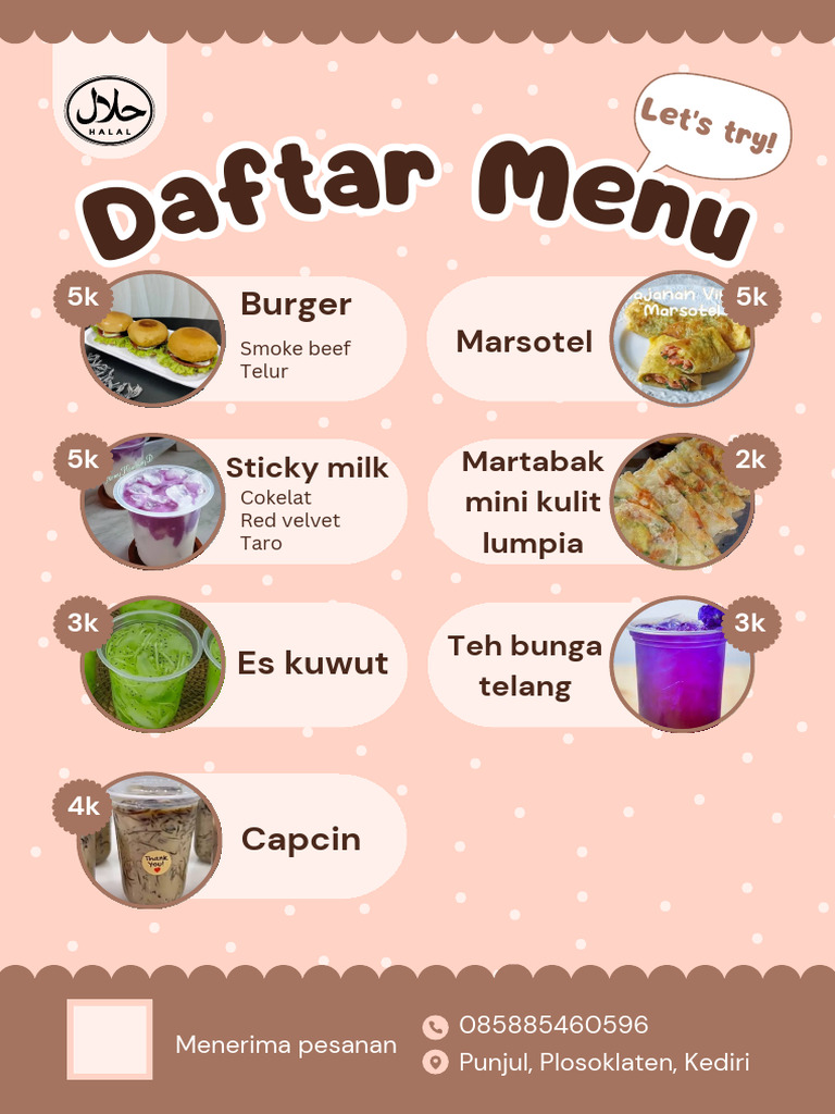 Merah Muda Minimalis Daftar Jualan Makanan Minuman Menu | PDF