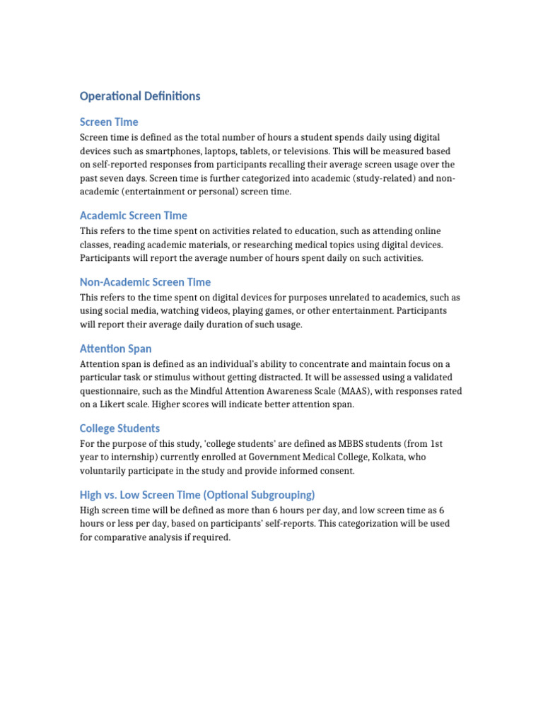 Operational Definitions Paragraph Format | PDF