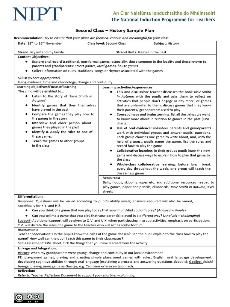 Second Class - History Sample Plan Primary | PDF | Learning | Cognition