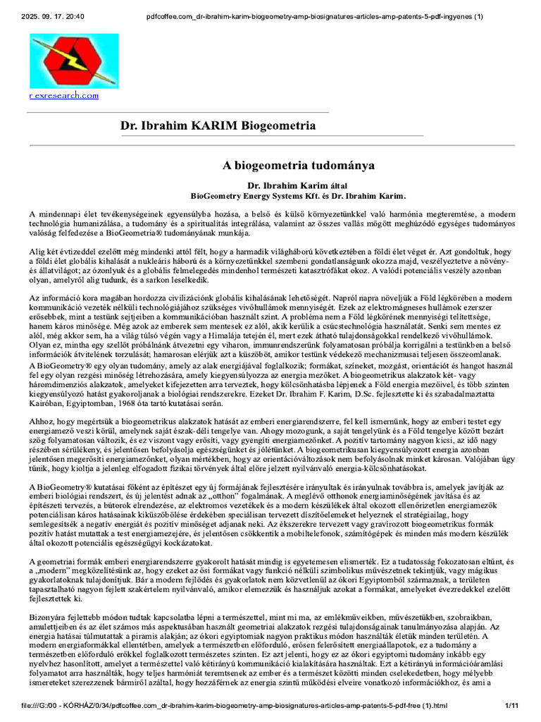 A Biogeometria Tudománya - Dr. Ibrahim Karim | PDF
