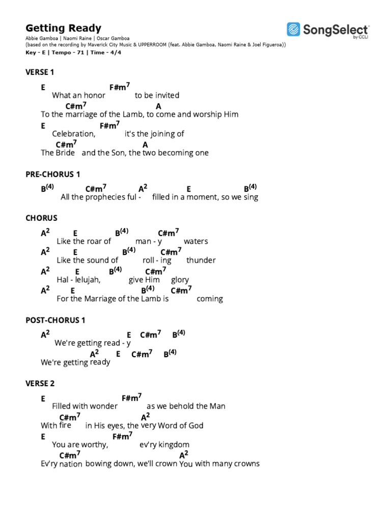 1 Getting Ready Chords E | PDF | Song Structure