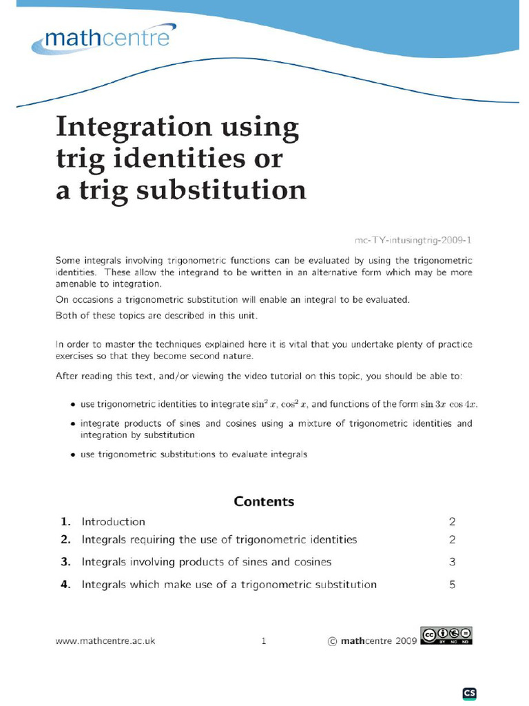 Integration Using Trig Substitution | PDF